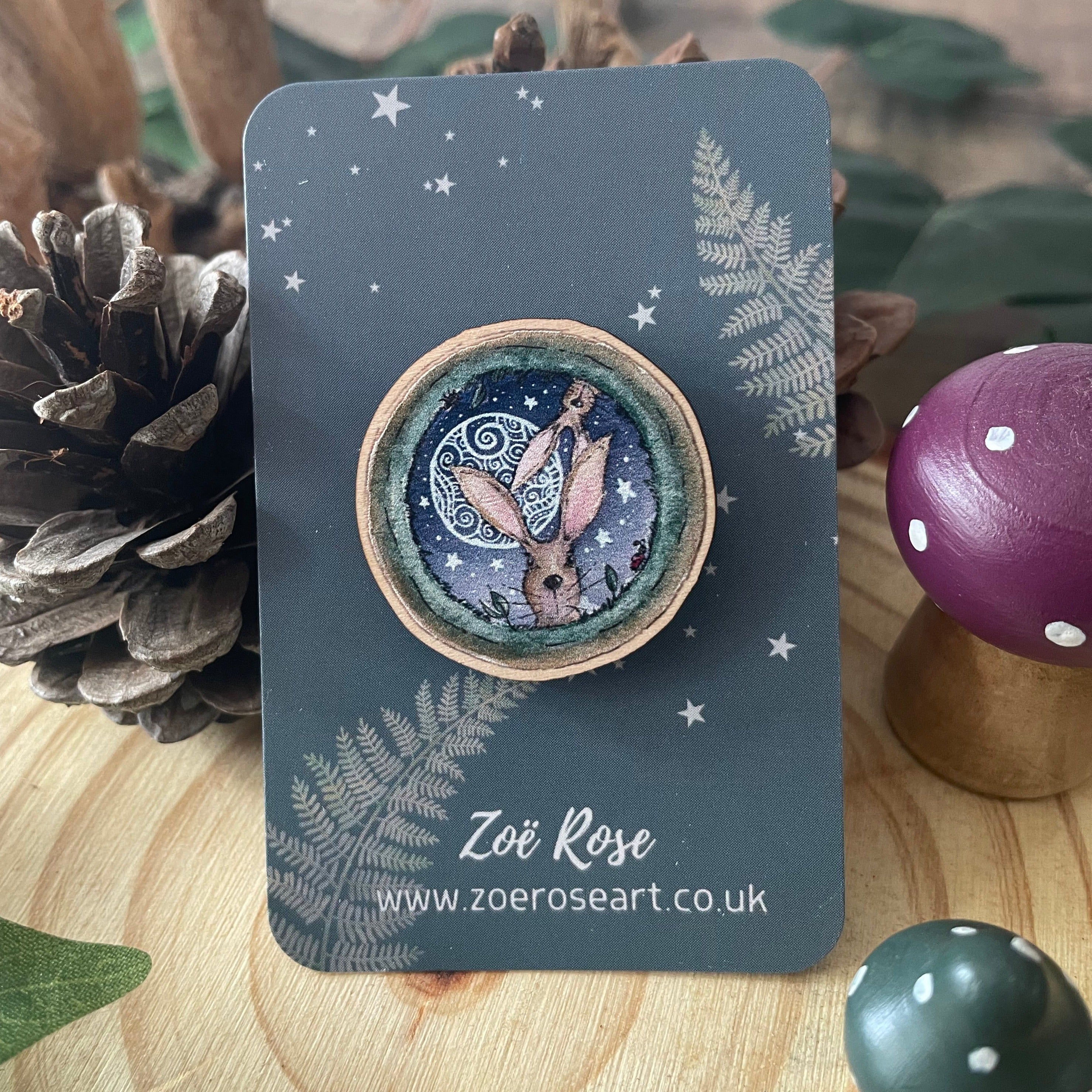 Hare Wooden Pin Badge | Full Moon Hares – Zoe Rose